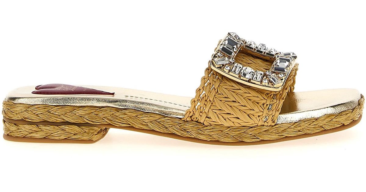 Roger Vivier Raffia Jewel Sandals in Natural | Lyst UK