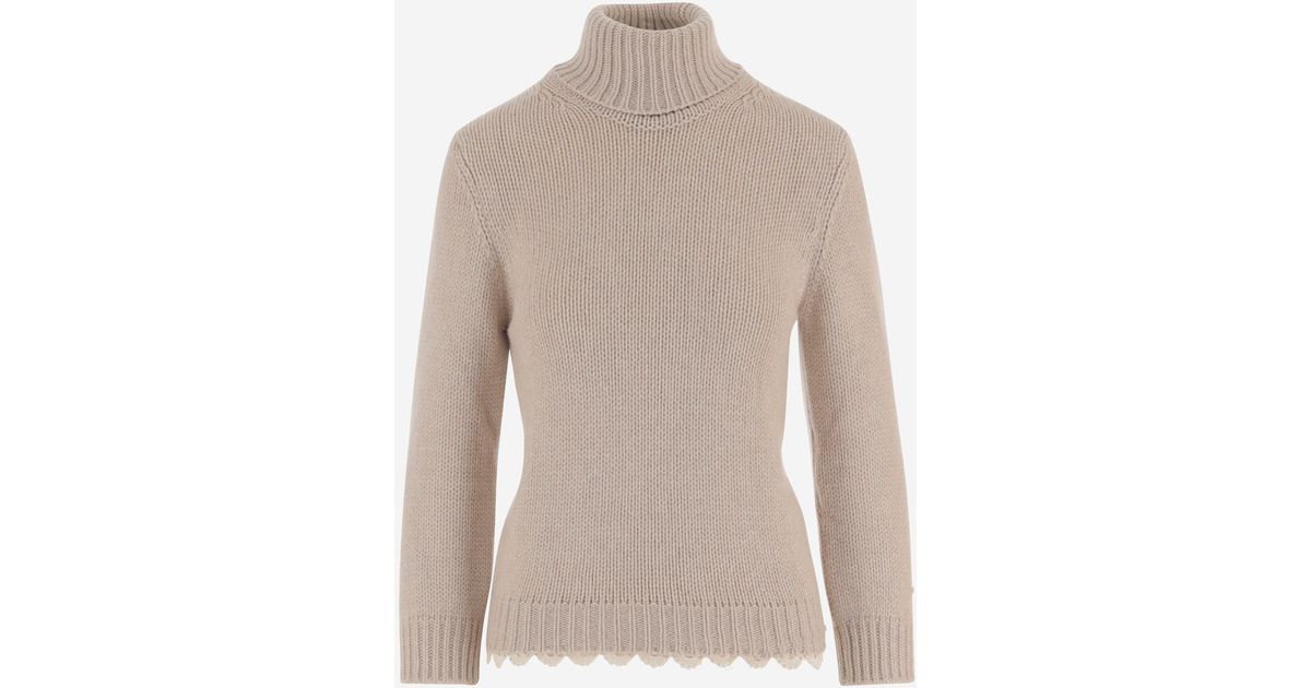 Magda Butrym Cashmere Sweater With High Neck And Wavy Hem in Natural ...