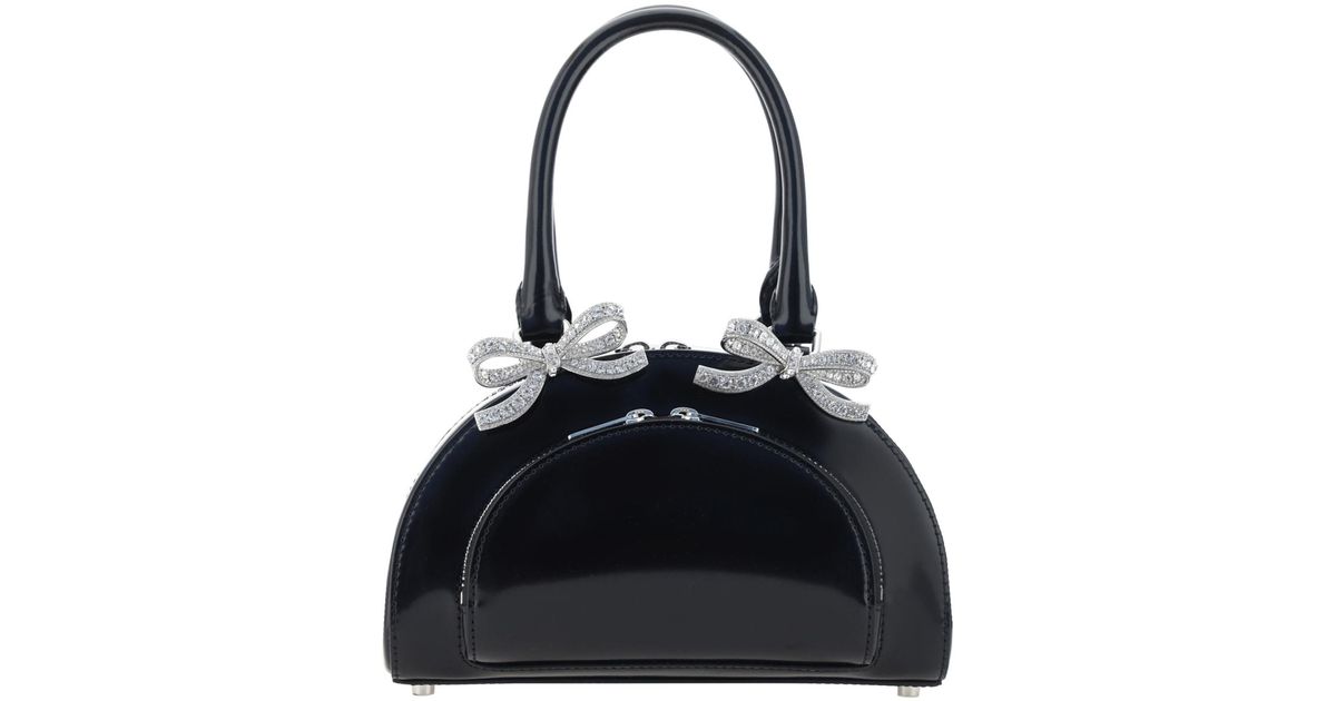 Self-Portrait Leather Curved Mini Tote Bag in Black | Lyst UK