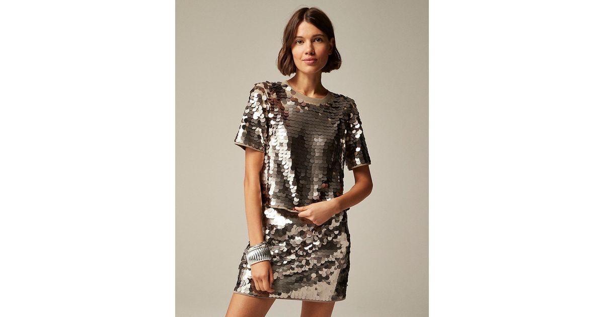J.Crew Collection Sequin-Embellished T-Shirt in Brown | Lyst