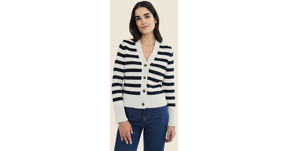 J.Crew State Of Cotton Nyc Peyton Striped Cardigan Sweater in Blue | Lyst