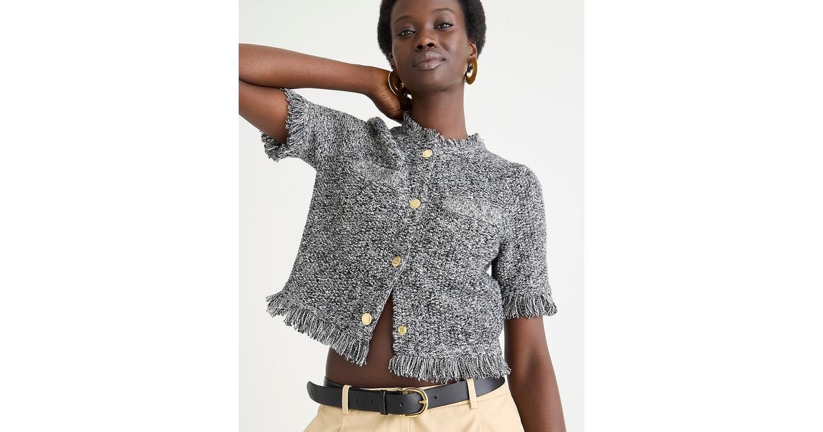 J.Crew Cropped Fringe-Trim Lady Jacket in Gray | Lyst