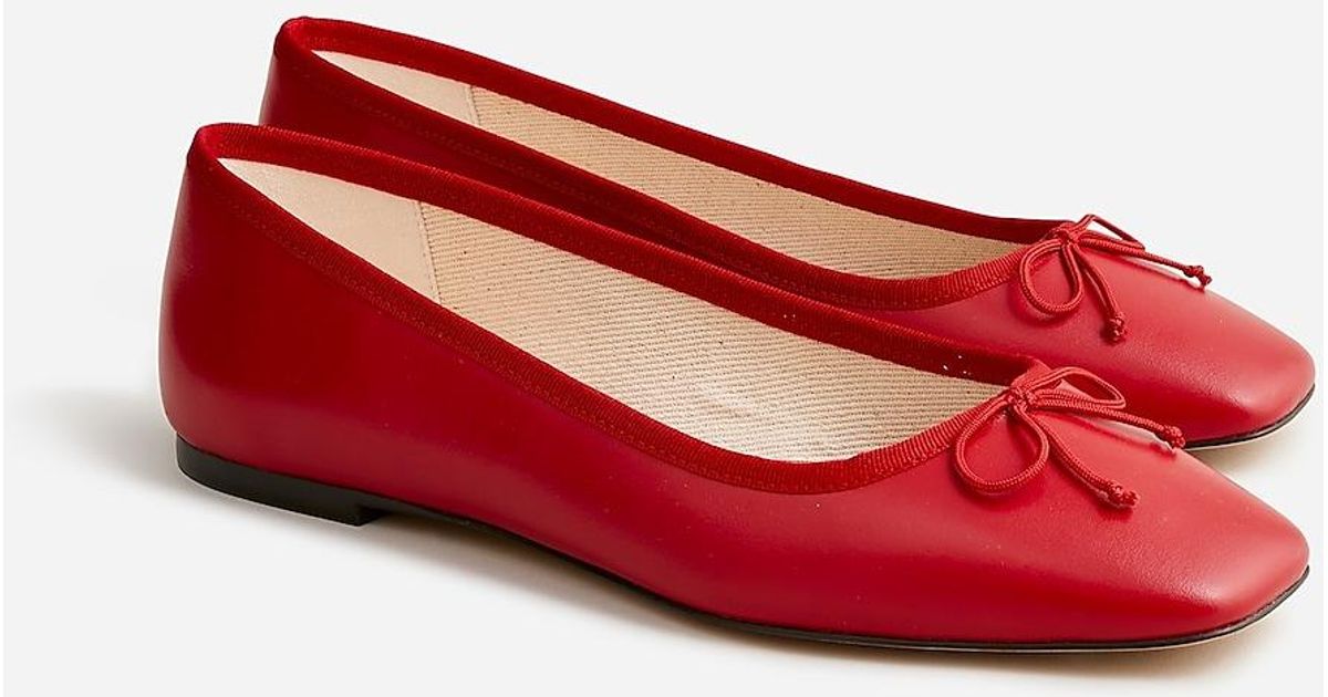 J.Crew Quinn Square-Toe Ballet Flats in Red | Lyst