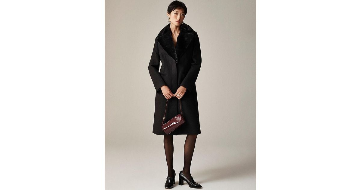 J.Crew Collection Savoy Faux Fur-Trim Topcoat in Black | Lyst