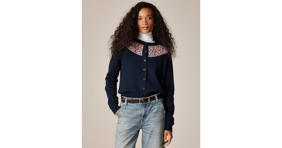 J.Crew Classic Fair Isle Cardigan in Blue | Lyst