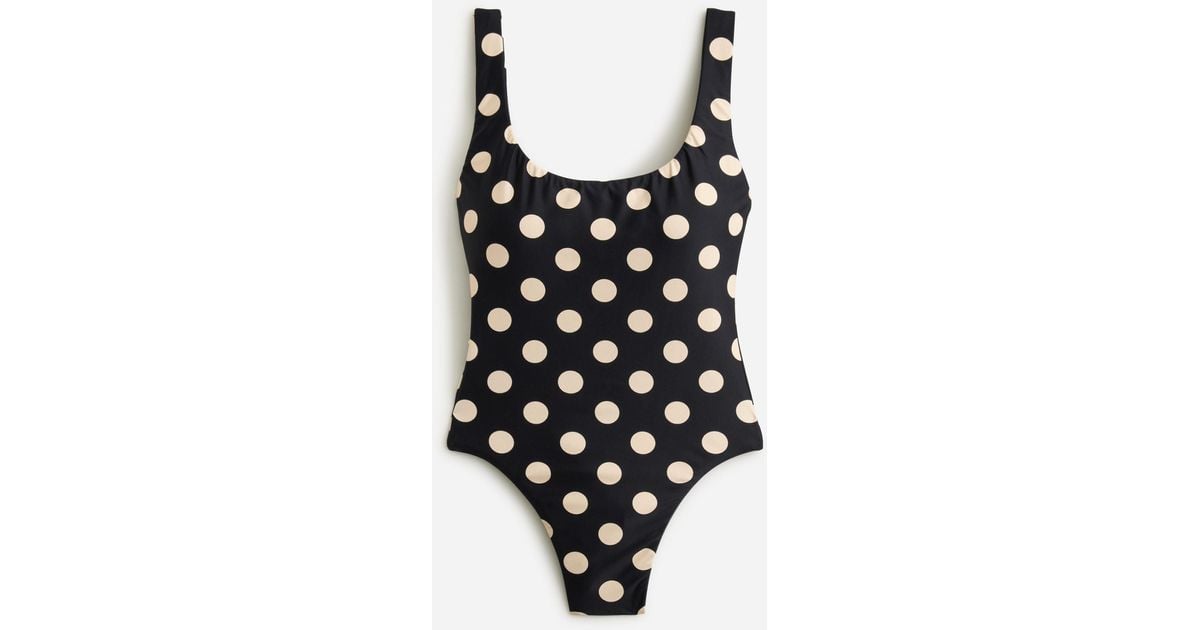 J Crew Scoopneck One Piece Swimsuit In Reversible Dot Stripe Print In