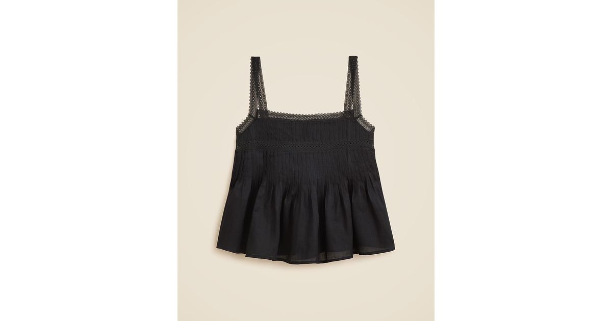J.Crew Lace-Trim Tank Top in Black | Lyst