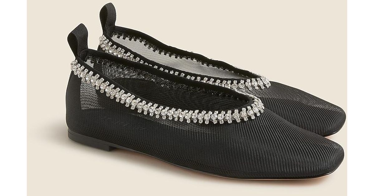 J.Crew Quinn Rhinestone-Embellished Ballet Flats in Black | Lyst