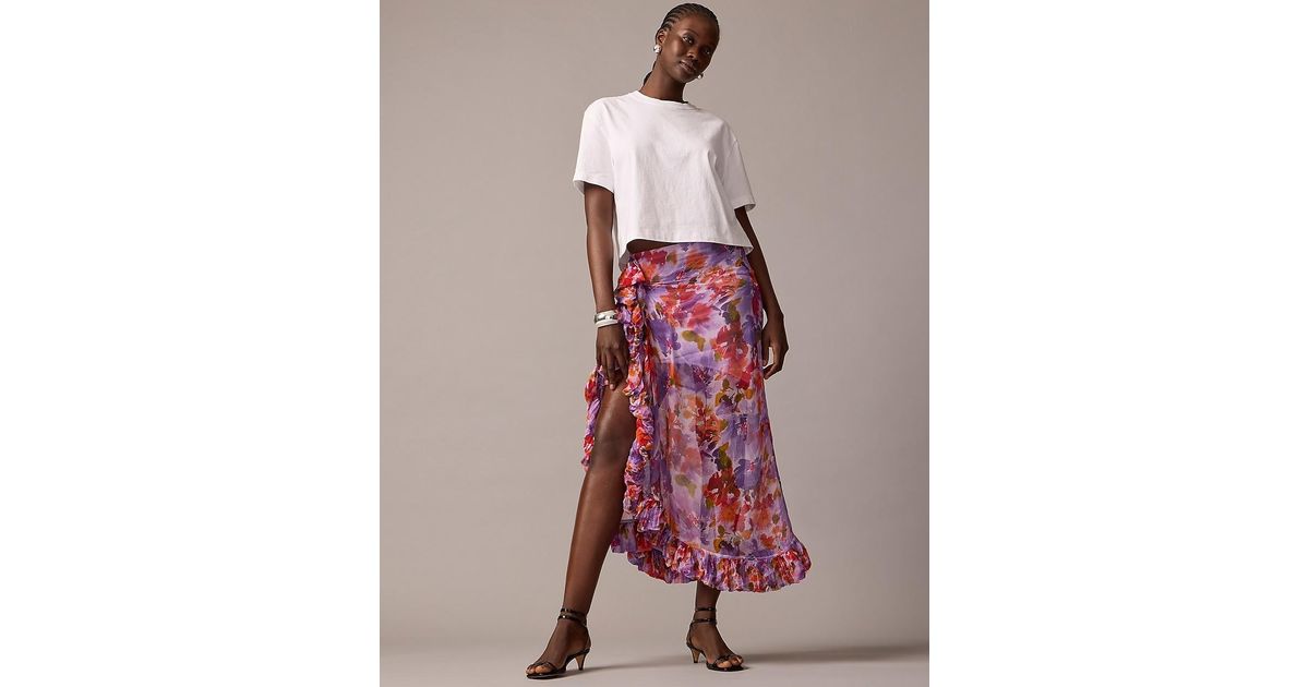 J.Crew Collection Chiffon Ruffle Skirt in Red | Lyst