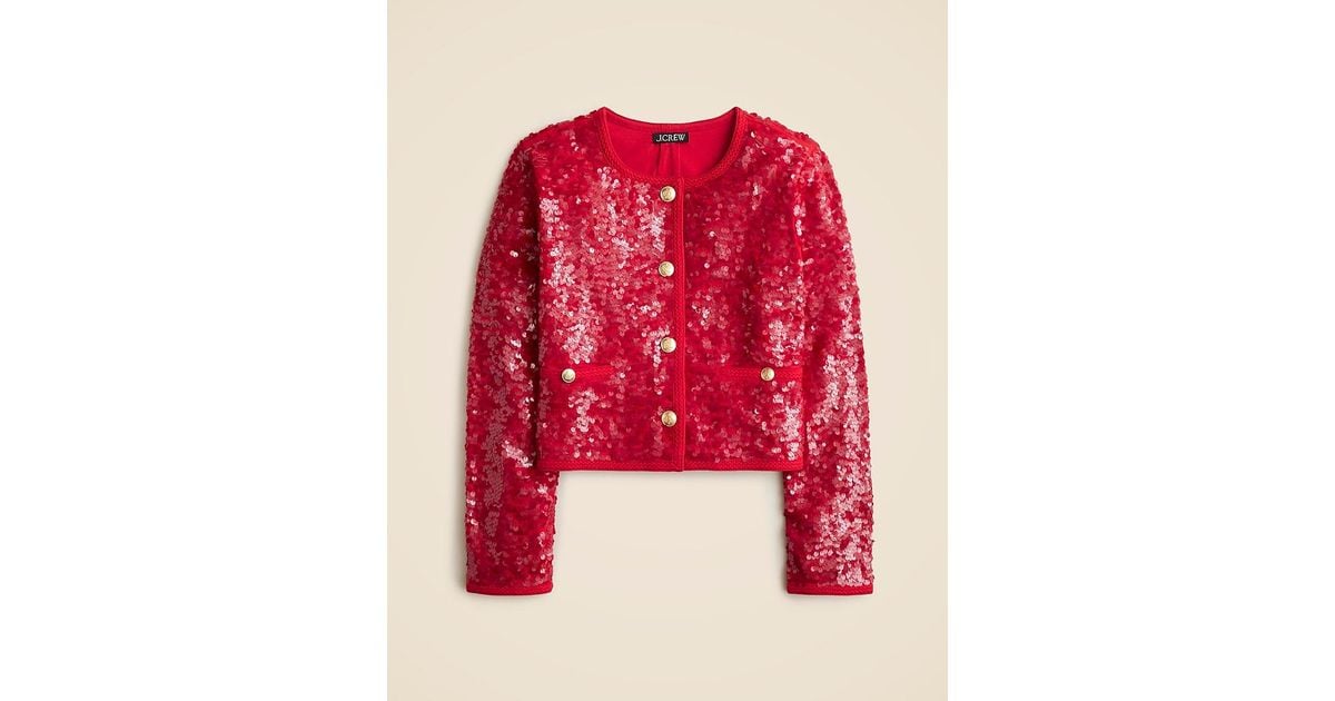 J.Crew Mariner Jersey Lady Jacket With Sequins in Red | Lyst