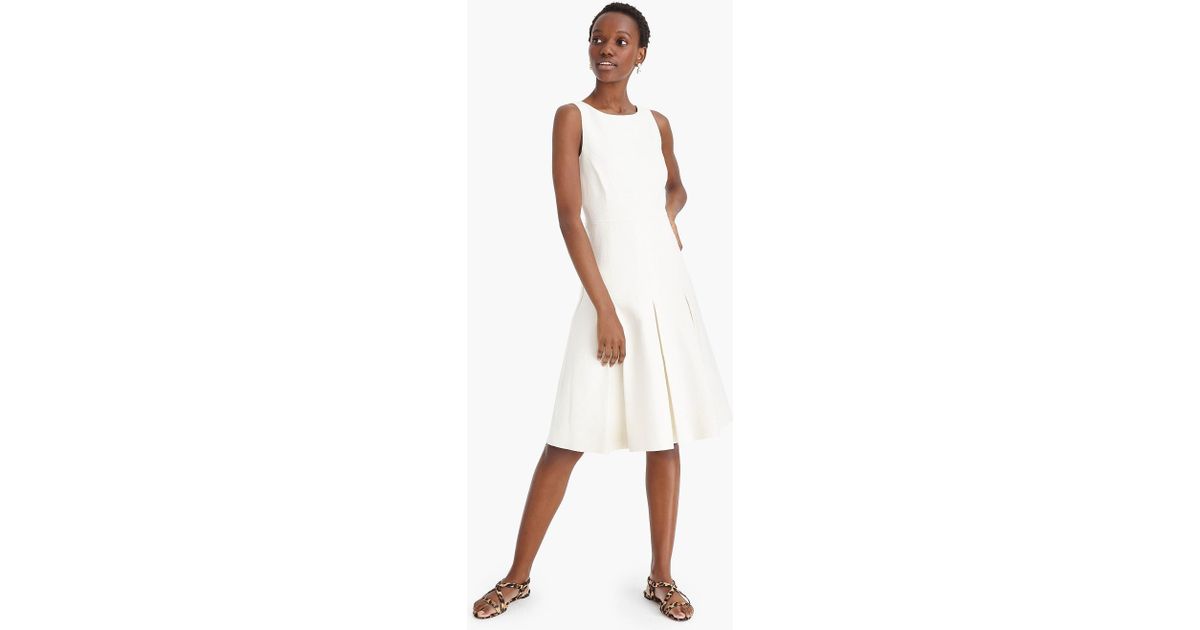 J Crew Sleeveless Pleated A Line Dress In Structured Linen In Ivory