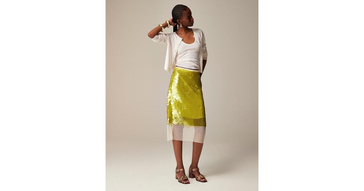 J.Crew Collection Sequin Paillette Midi Skirt in Yellow | Lyst