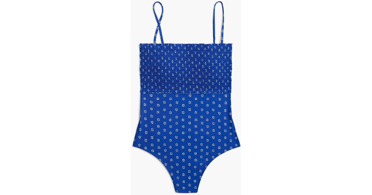 J Crew Smocked One Piece Swimsuit In Blue Lyst