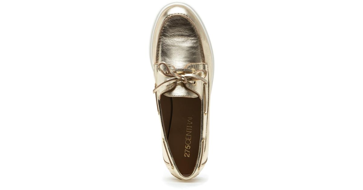 275 Central "275 Central Pam Boat Shoe Platino Leather in Metallic | Lyst