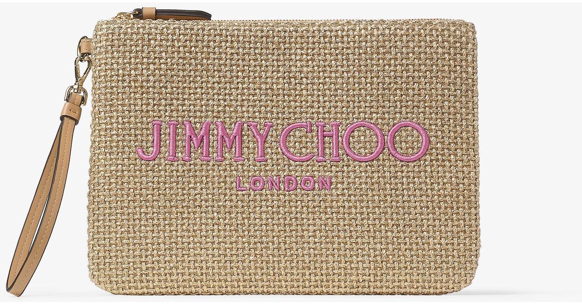 Jimmy Choo Zip Top Pouch in Natural | Lyst UK