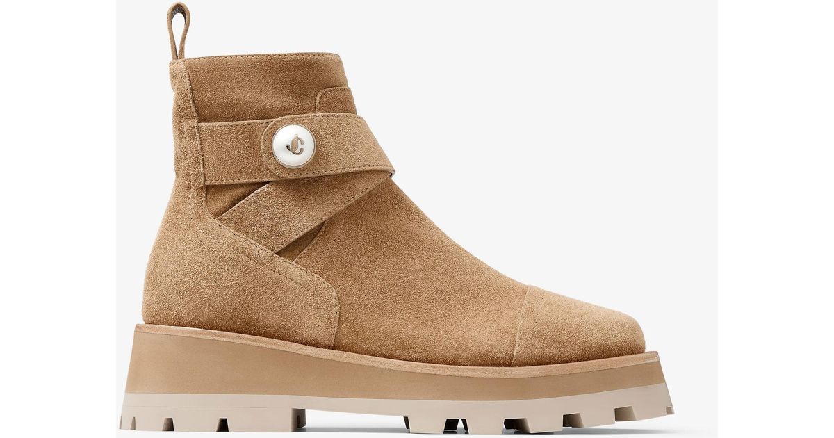 Jimmy Choo Velvet Suede Zip-Up Ankle Boots in Natural | Lyst