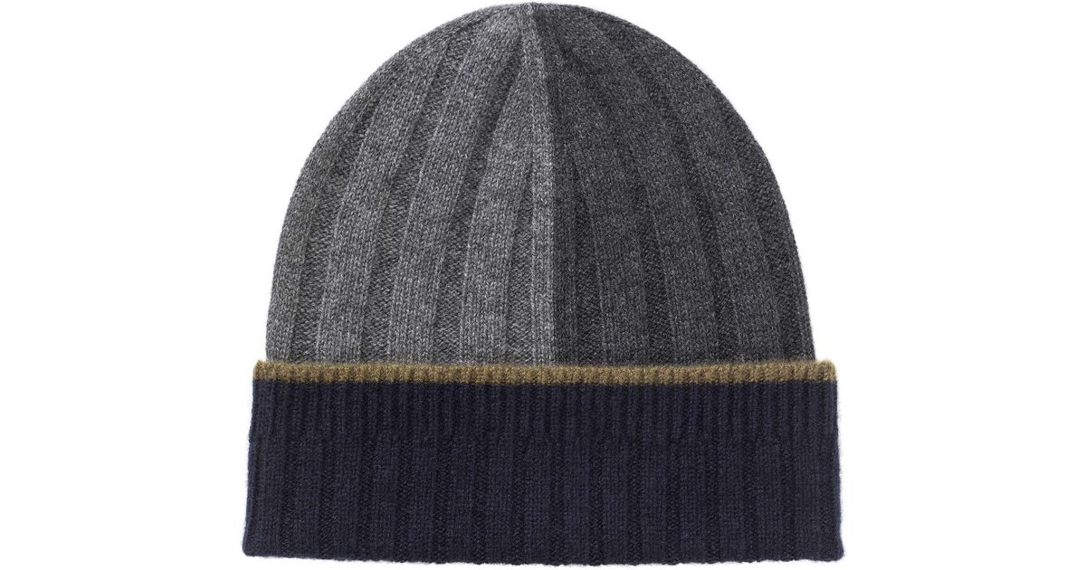 Johnstons of Elgin Colour Block Cashmere Beanie in Blue | Lyst UK