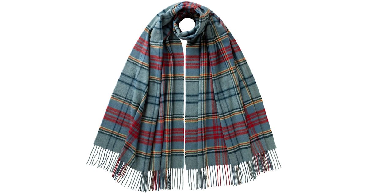 Johnstons of Elgin Anderson Tartan Cashmere Stole in Blue | Lyst