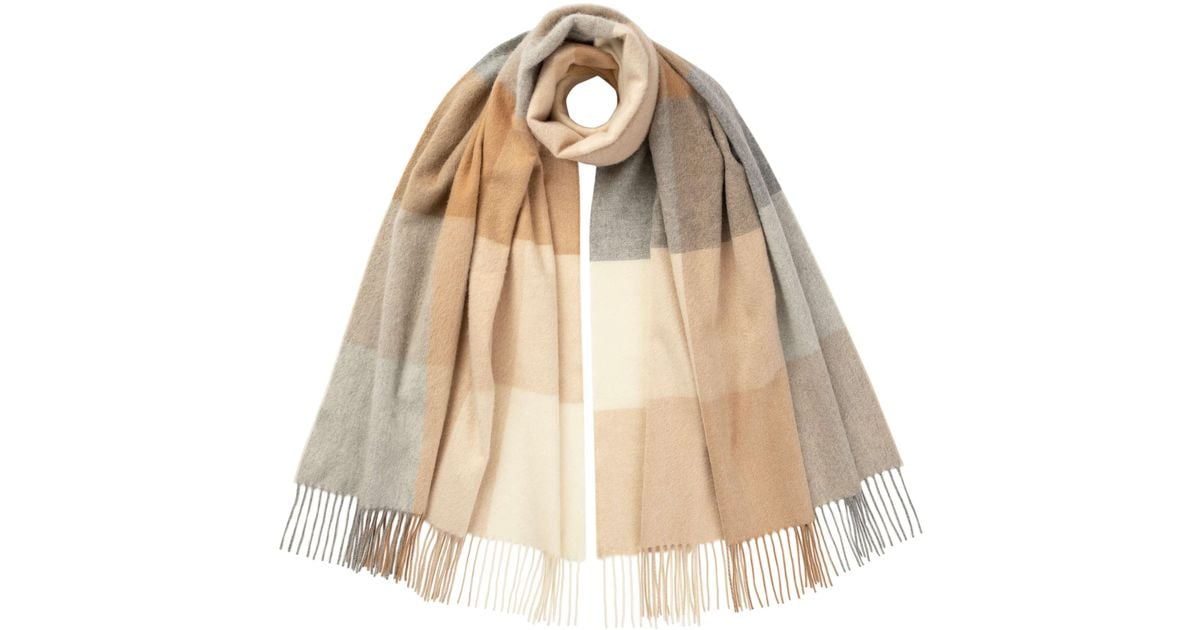 Johnstons of Elgin Block Check Camel Cashmere Stole in Natural | Lyst UK