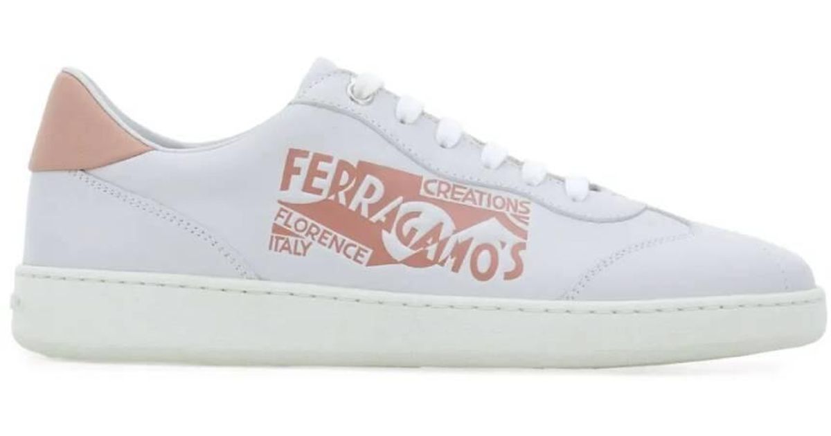 Ferragamo Venna-Logo Leather Sneakers in White | Lyst
