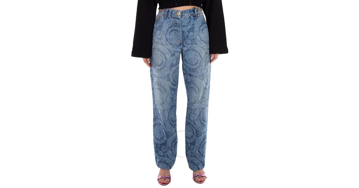 Versace Barocco Straight-Leg Denim Jeans, Waist in Blue | Lyst