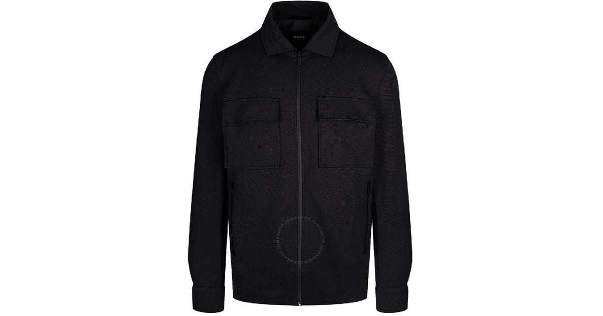 BOSS Long Sleeve Zip-Up Overshirt in Black for Men | Lyst