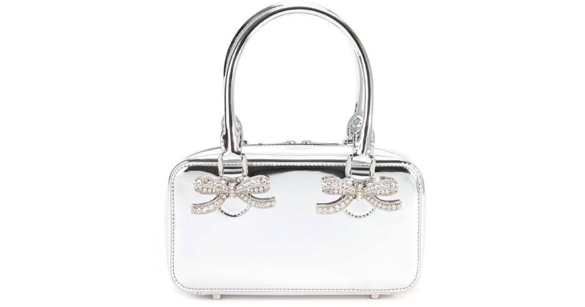 Self-Portrait Self-Portrait Metallic Leather Mini Tote Bag in White ...