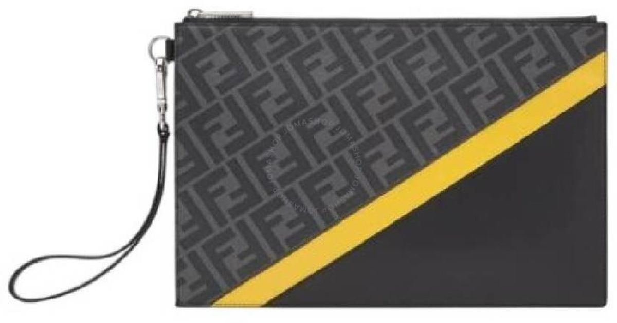 Fendi Ff Logo Jacquard Flat Pouch in Blue for Men | Lyst