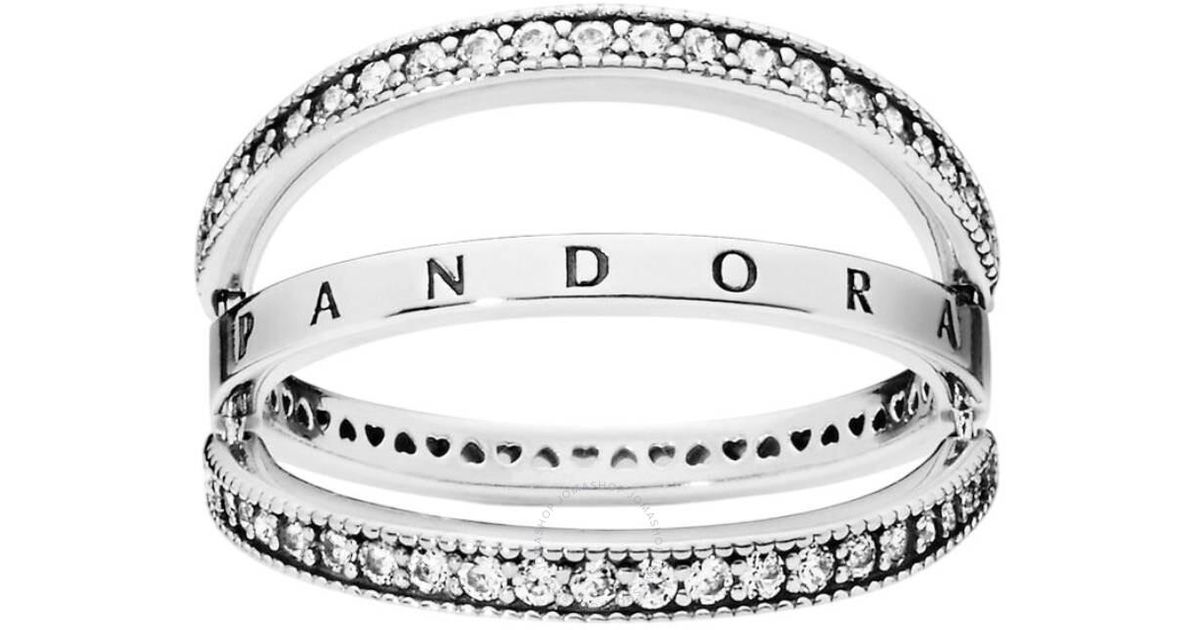 PANDORA Signature Logo And Hearts Sterling Ring in Metallic | Lyst