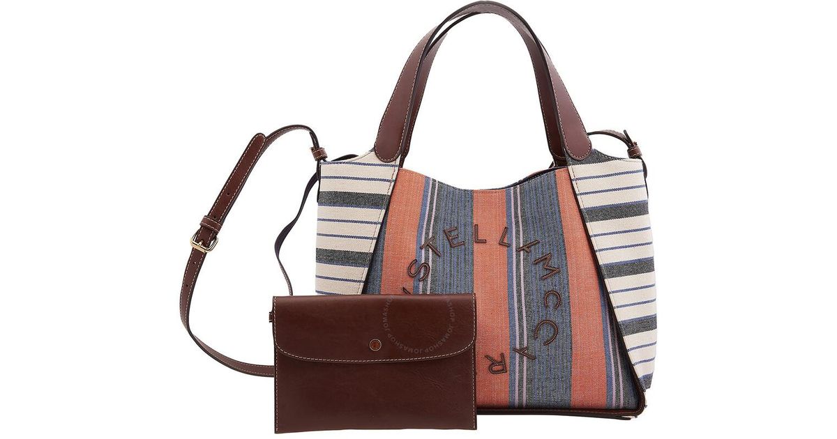 Stella McCartney Logo Lettering Stripe Pattern Tote Bag in Blue | Lyst