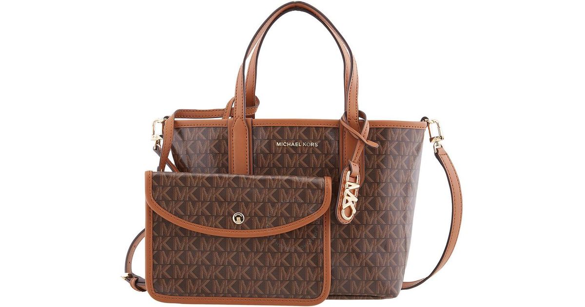 Michael Kors Extra-small Signature Logo Print Eliza Open Tote in Brown ...