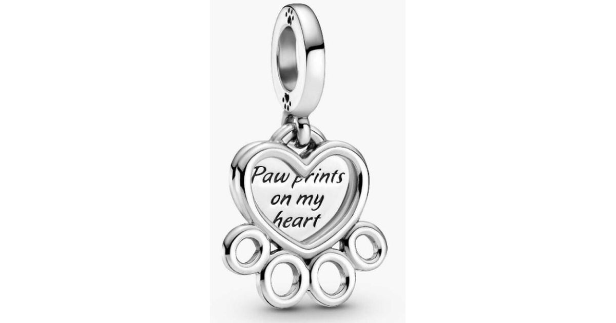 PANDORA Paw Print And Heart Sterling Dangle in White | Lyst UK