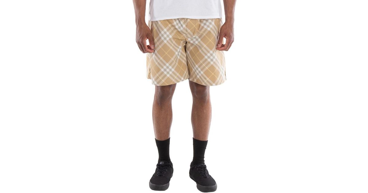 Burberry Check Pattern Belted Waist Shorts in Natural for Men | Lyst UK