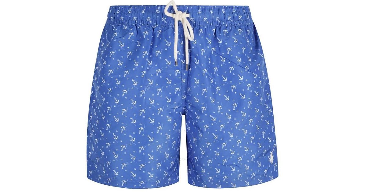 Polo Ralph Lauren Anchor Print Traveller Swim Trunks in Blue for Men | Lyst