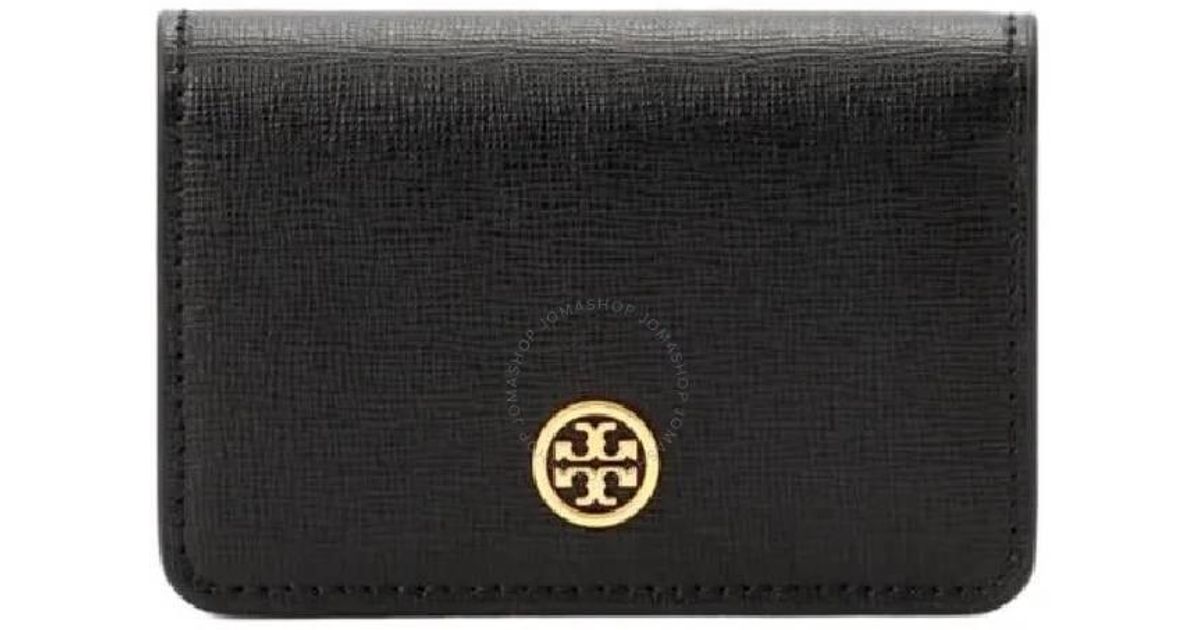 Tory Burch Logo Plaque Robinson Business Card Case in Black | Lyst