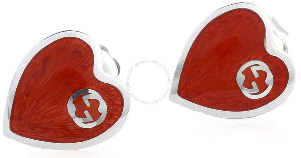 Gucci Interlocking G Heart Earrings in Red | Lyst