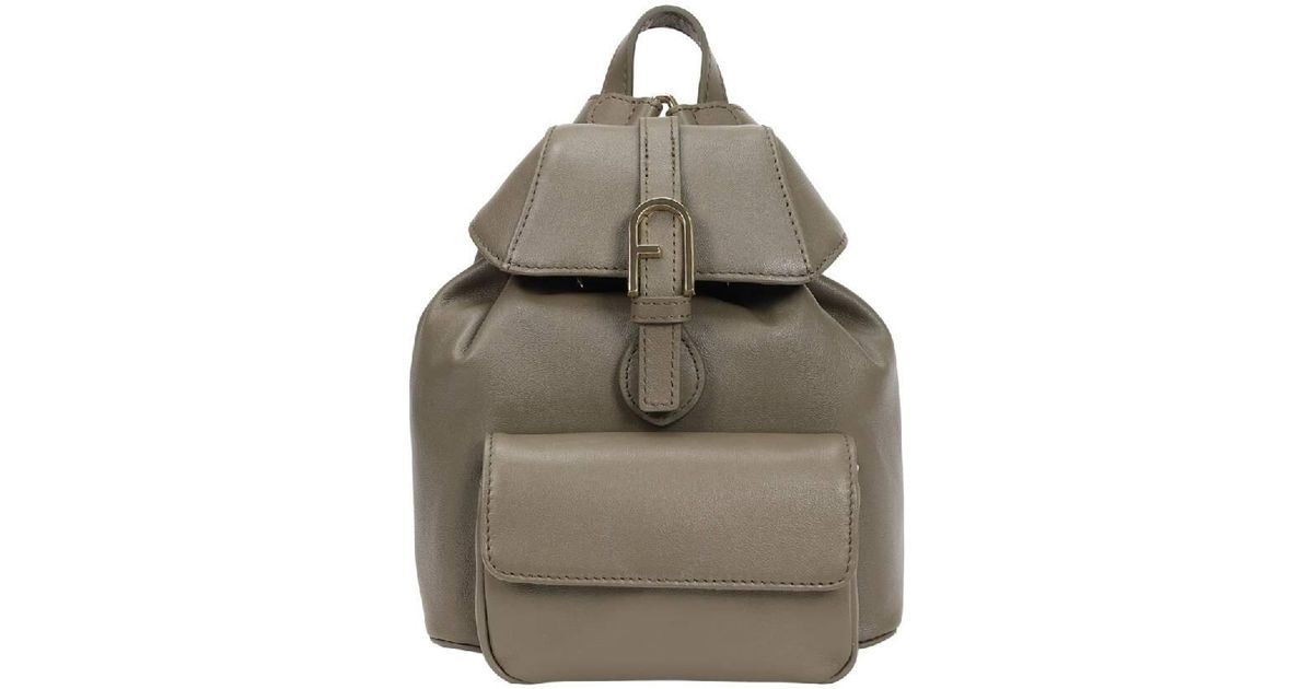 Furla Mini Leather Flow Backpack in Gray | Lyst