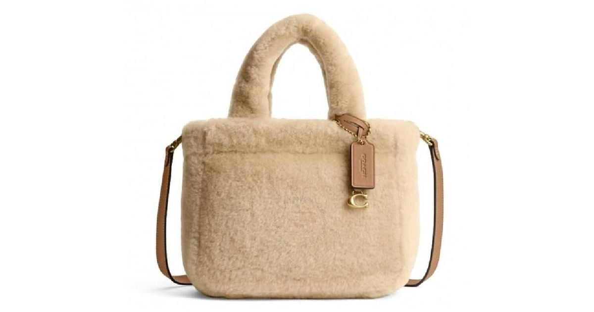 COACH Shearling 22 Tote Bag in Natural | Lyst