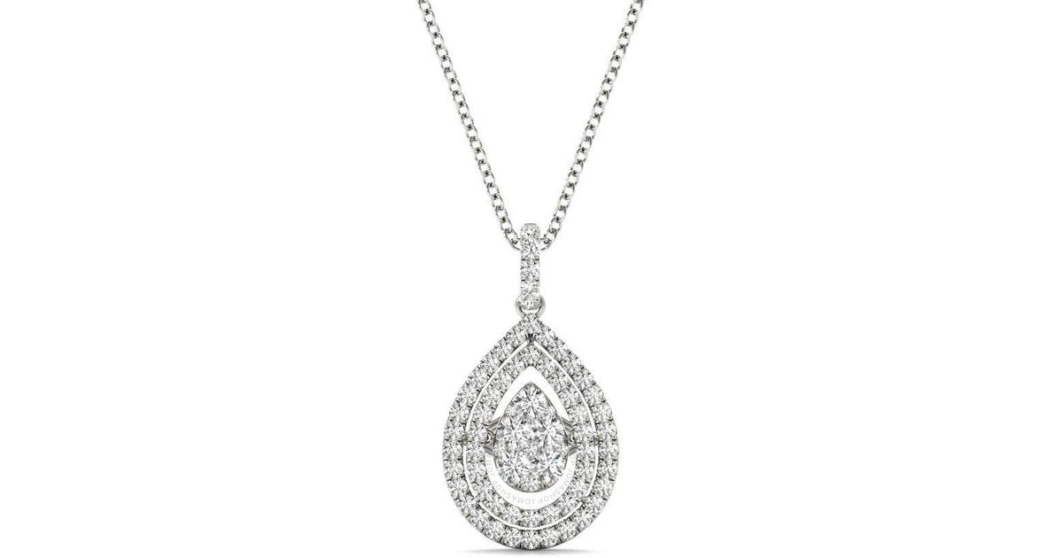 Tresorra 18k Gold Float Pear Double Halo Cluster Diamond Pendant ...