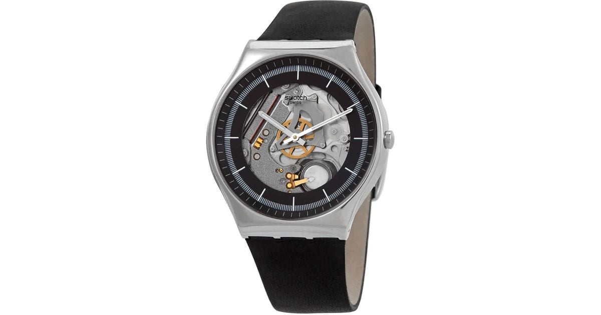 Swatch Monthly Drops Black Skeleton Quartz Watch in Metallic for Men | Lyst