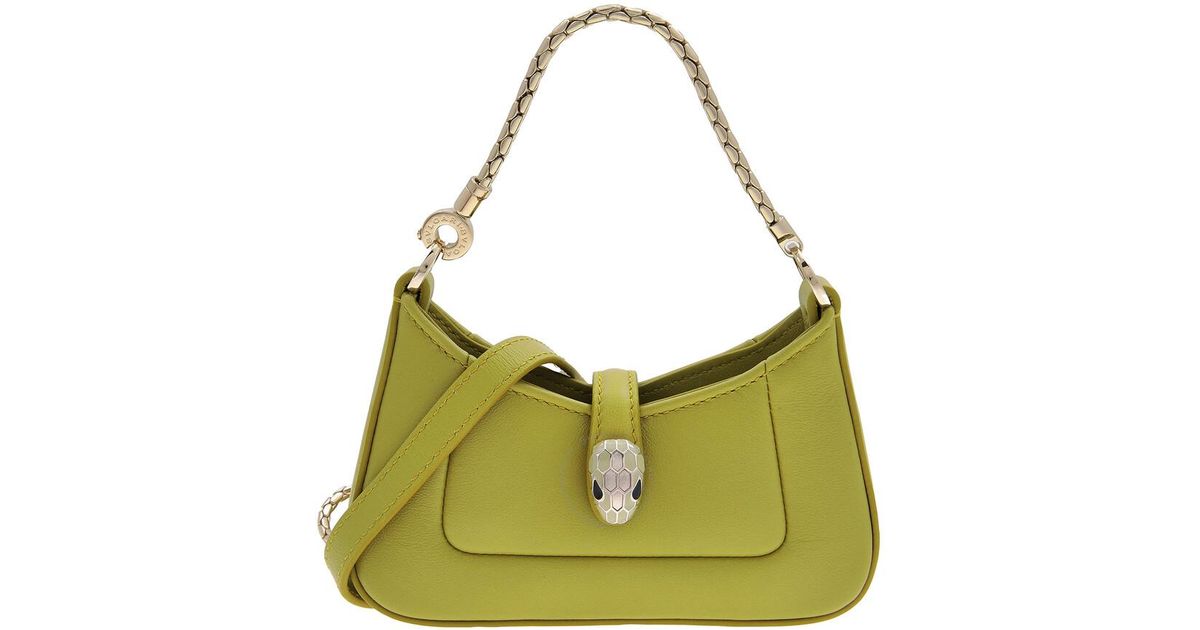 BVLGARI Mini Serpenti Baia Leather Shoulder Bag in Green | Lyst