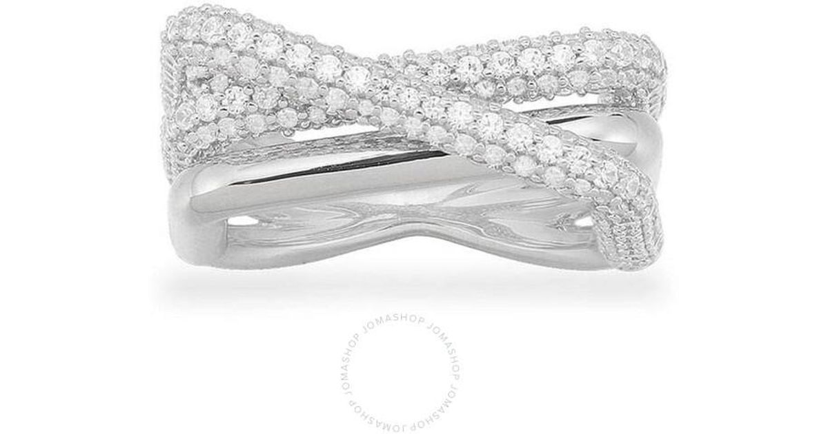 Apm Monaco Ladies Crossed Rectangle Crystal Ring in White | Lyst