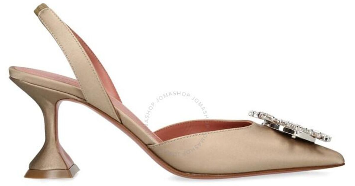 AMINA MUADDI Ladies Satin Taupe Begum 70 Mm Slingback Heels, Brand Size ...