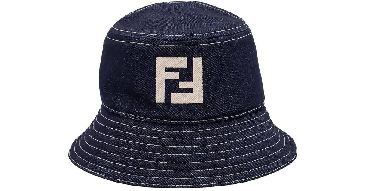 Fendi Embroidered Logo Denim Bucket Hat in Blue for Men | Lyst