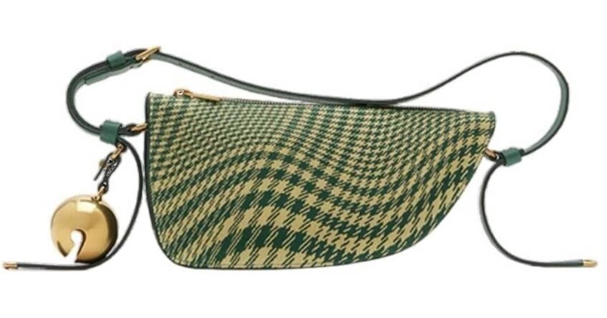 Burberry Mini Shield Houndstooth Sling Bag in Green | Lyst