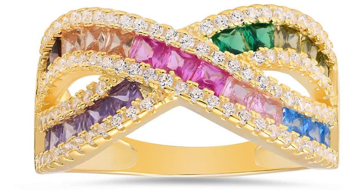 Kylie Harper 14K Over Princess-Cut Multi-Color Crossover Highway Ring ...