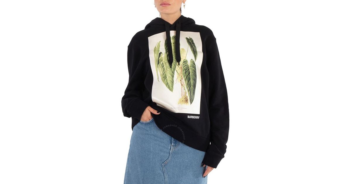 Burberry Cotton Botanical Graphics Print Hoodie in Black | Lyst
