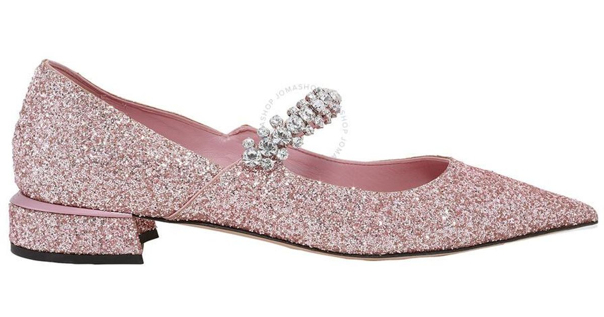 Jimmy Choo Bing Glitter Crystal-Strap Ballerina Pumps, Brand Size 36 Us in Pink | Lyst