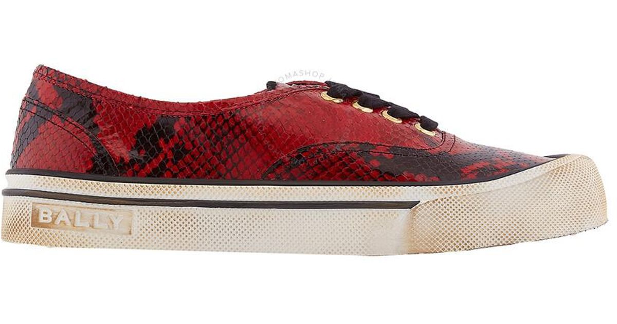 Bally Deep Ruby Lyder Snakeskin-Effect Low-Top Sneakers, Brand Size 41 ...