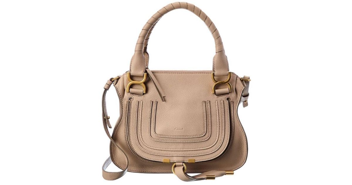 Chloé Small Grained Leather Marcie Bag in Natural | Lyst